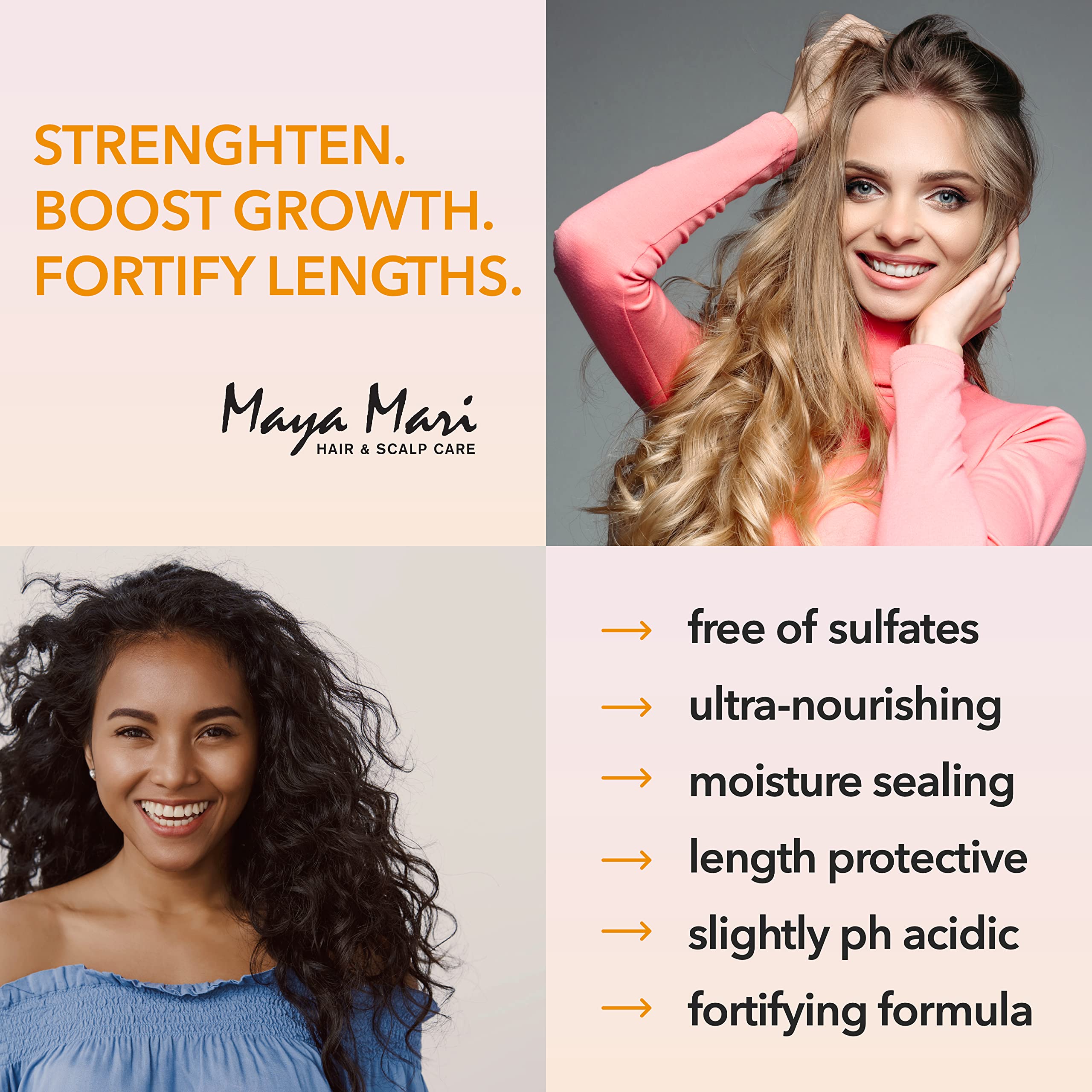Maya Mari Biotin Keratin Strengthening Shampoo & Conditioner Set Sulfate Free Thickening for Thinning Hair, 32 fl oz ea