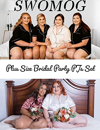 SWOMOG Women's Satin Plus Size Pajamas Silk Short Sleeve Pjs Sets Button Down Silk Sleepwear 2 Piece Bridal Pjs Loose Outfits Pink