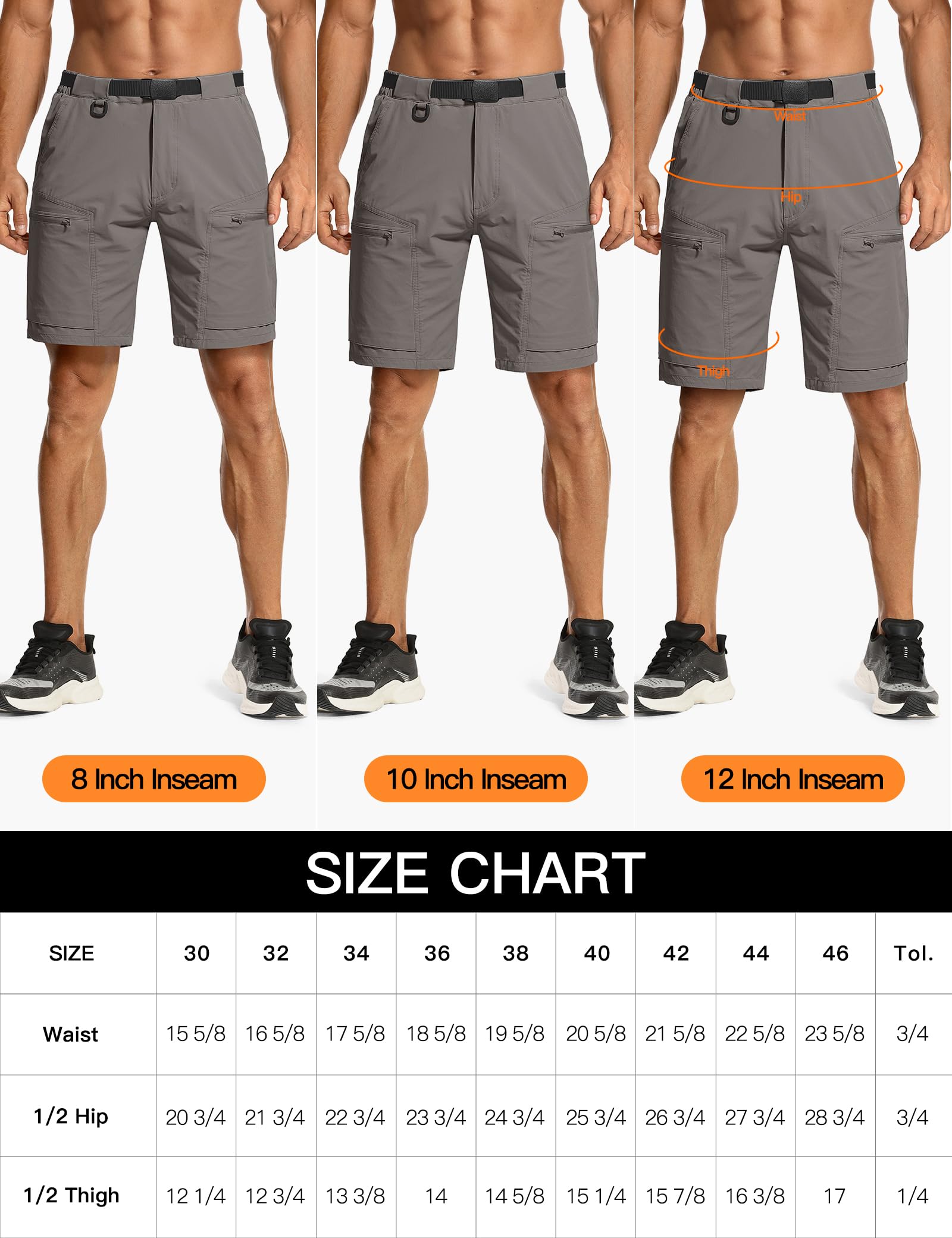 FREE SOLDIER Men's Lightweight Breathable Quick Dry Tactical Shorts Hiking Cargo Shorts Nylon Spandex(Gray 38Wx12L)