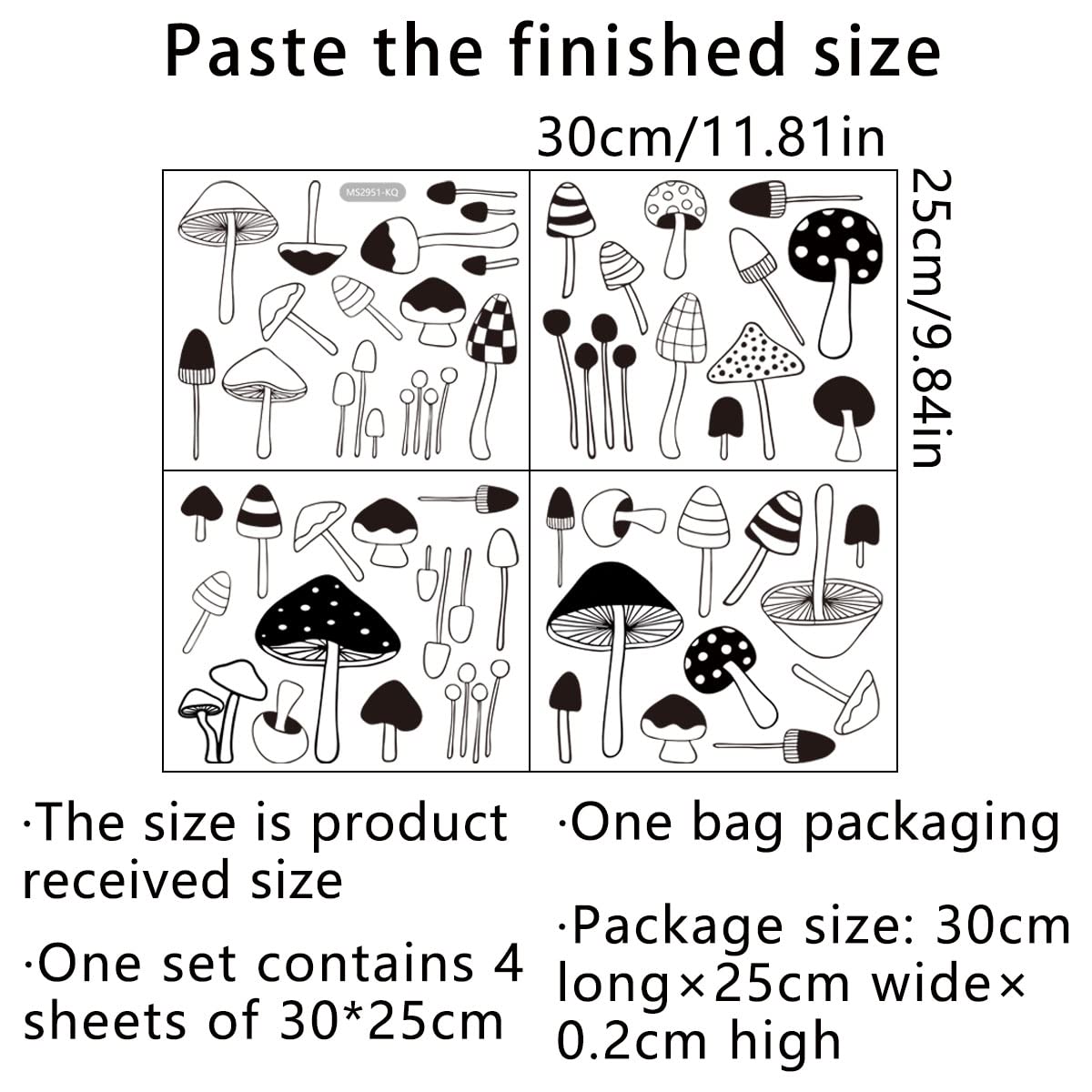 Mushroom Wall Decals Cute Mushroom Wall Stickers Black Modern Wall Decals Removable Peel and Stick Wall Sticker Nursery Wall Decals Bedroom Kids Room Decor