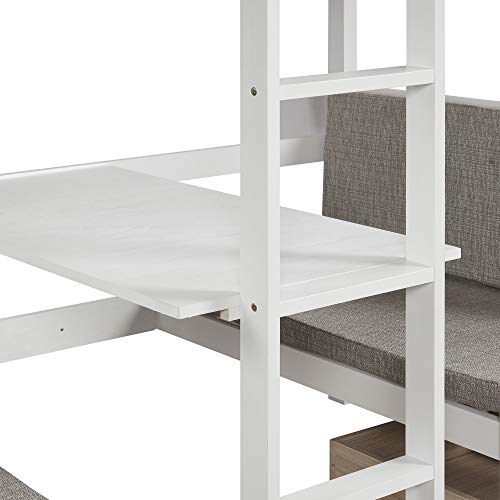 TARTOP Twin Loft Bed with Desk Turn into Twin Over Twin Bunk Bed, Wooden Functional Loft Bed Frame for Kids Teens Girls Boys,Twin Size, White