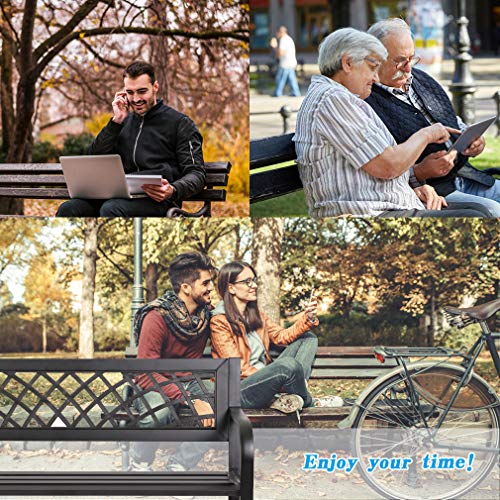 Her Majesty with Armrests Sturdy Steel Frame Furniture Patio Metal Bench Porch Work Easy Assembly,Black