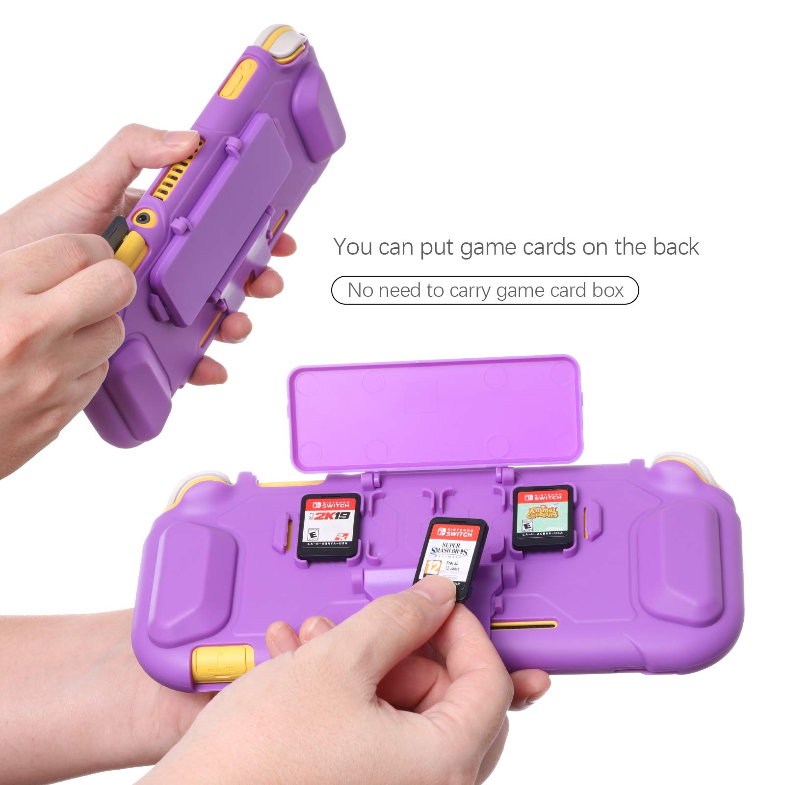 ECHZOVE TPU Case for Nintendo Switch lite, Protective Case for Nintendo Switch lite with Game Card Storage and Kickstand - Gray