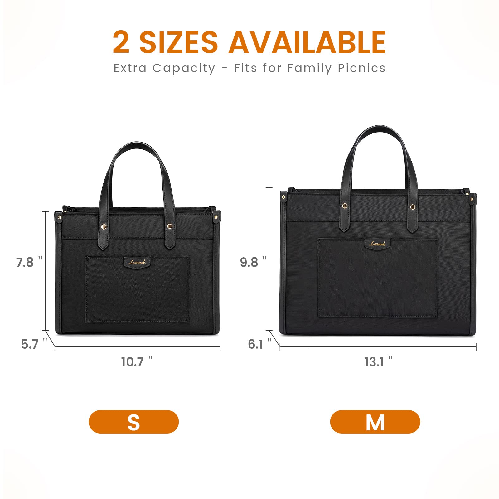 LOVEVOOK Lunch Bag Women Work,Lightweight Insulated Lunch Box for office-lady College Picnic Beach,Fashionable to Match,Black,S