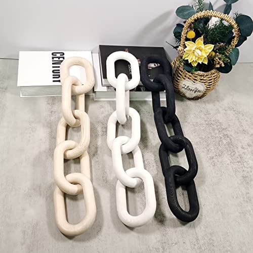 linsuo Decor Wood Knot, Home Shelf Decor, Wood Chain 3 Link Decor, Hand Carved Home Decorations for Living Room, Farmhouse Coffee Table Decor (5-Ring Black)
