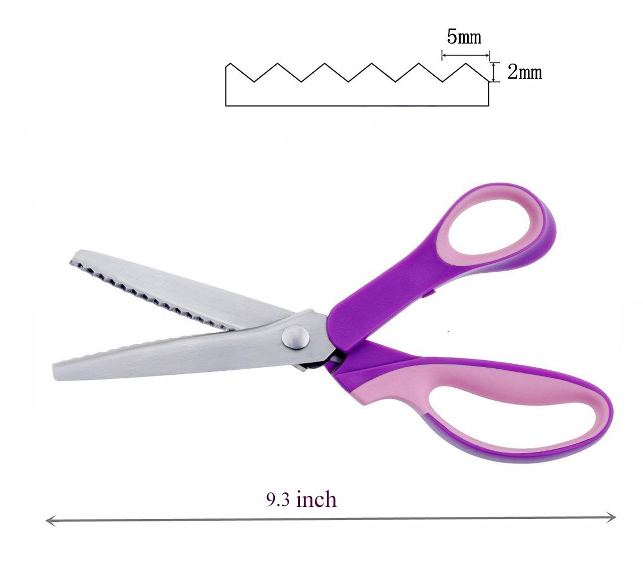 JISTL Professional Stainless Steel Dressmaking Sewing Craft Scissors, 9.3 inches Handled Pinking Shears (Purple)