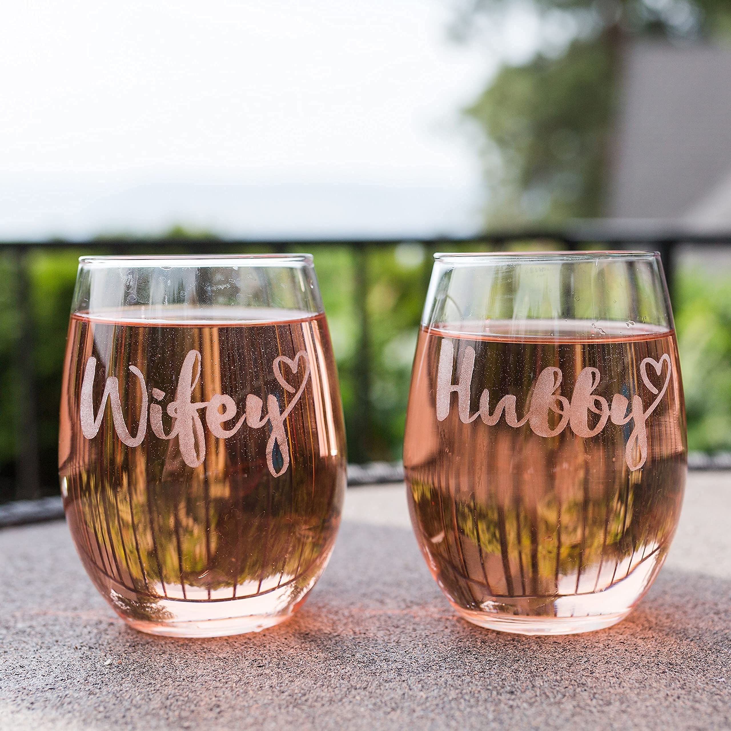 Hubby and Wifey Wine Glasses - Mr and Mrs Wedding Gifts - Engagement Anniversary Gift Couple 20oz