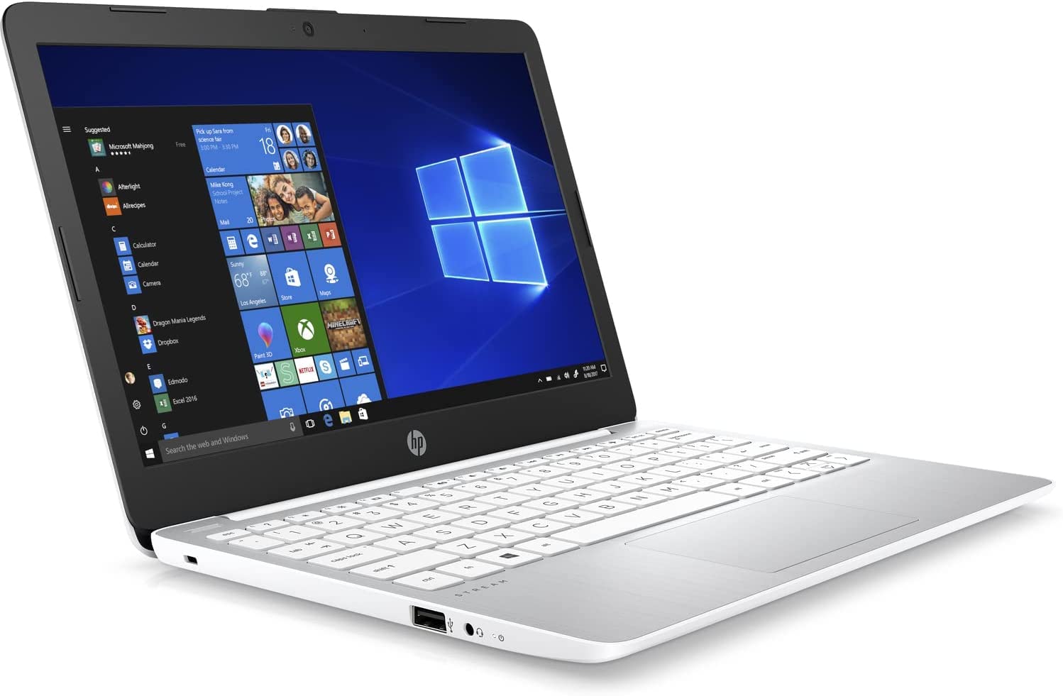 HP Stream Laptop 11-AK0040NR 11.6-inch screen Notebook Intel Celeron N4020 4GB RAM 64GB eMMC Hard Drive, Windows 11, Small, Thin & Portable Computer PC Bluetooth USB C HDMI Diamond White (Renewed)