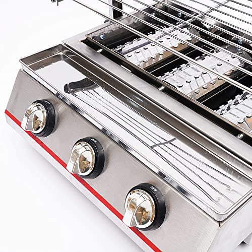Portable Gas Grill, 2/3-Burner LPG Gas BBQ Grills Tabletop Smokeless Outdoor Barbecue Cooker, 2800Pa Propane Burners - Adjustable Height|2/30,000 BTU (3 Burner)
