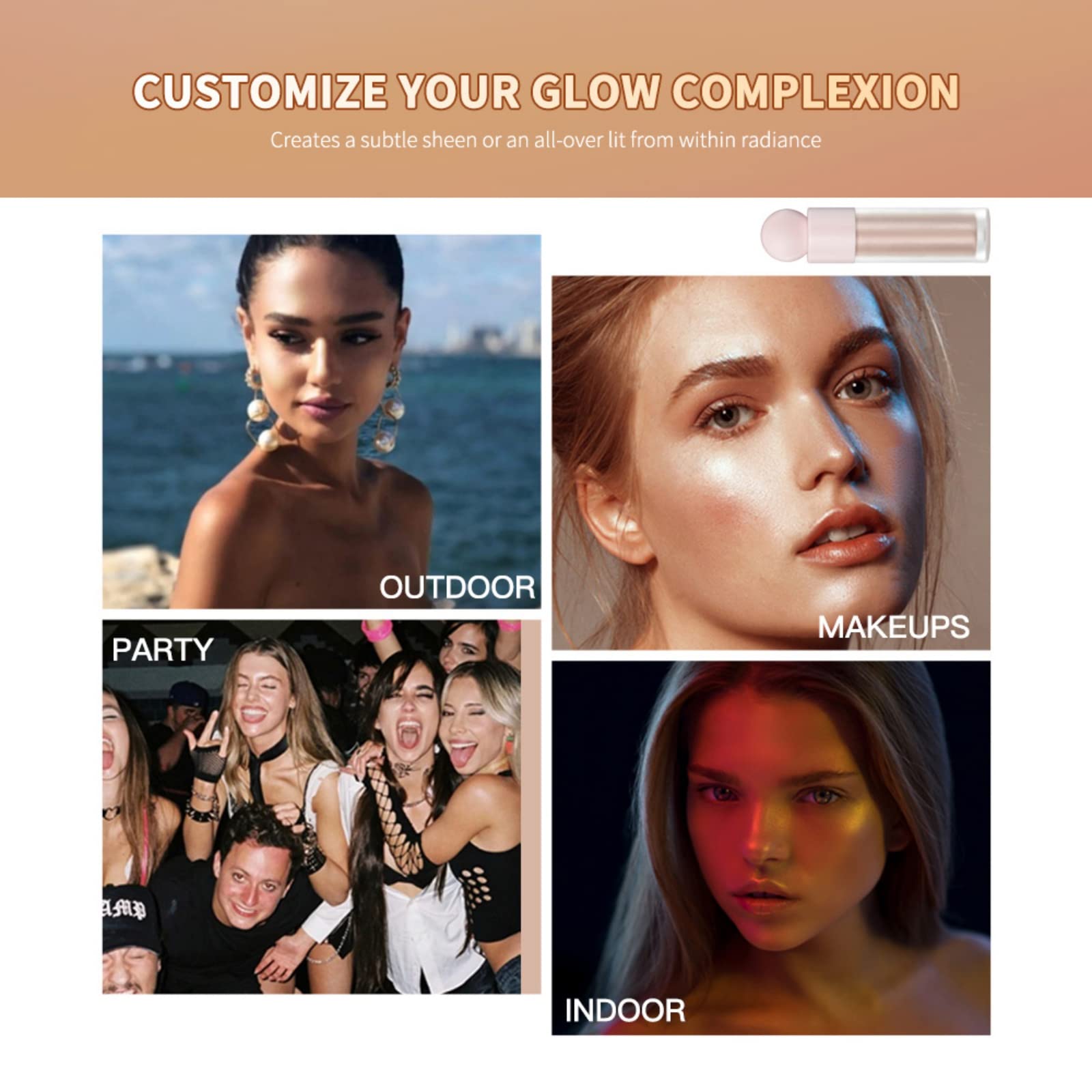 Hocossy Liquid Highlighter Natural Glow For Face & Body, Waterproof Moisturizing Light Liquid Luminizer For Long Lasting Shimmer, Contour Highlighter Stick Easy to Apply with Cushion Applicator