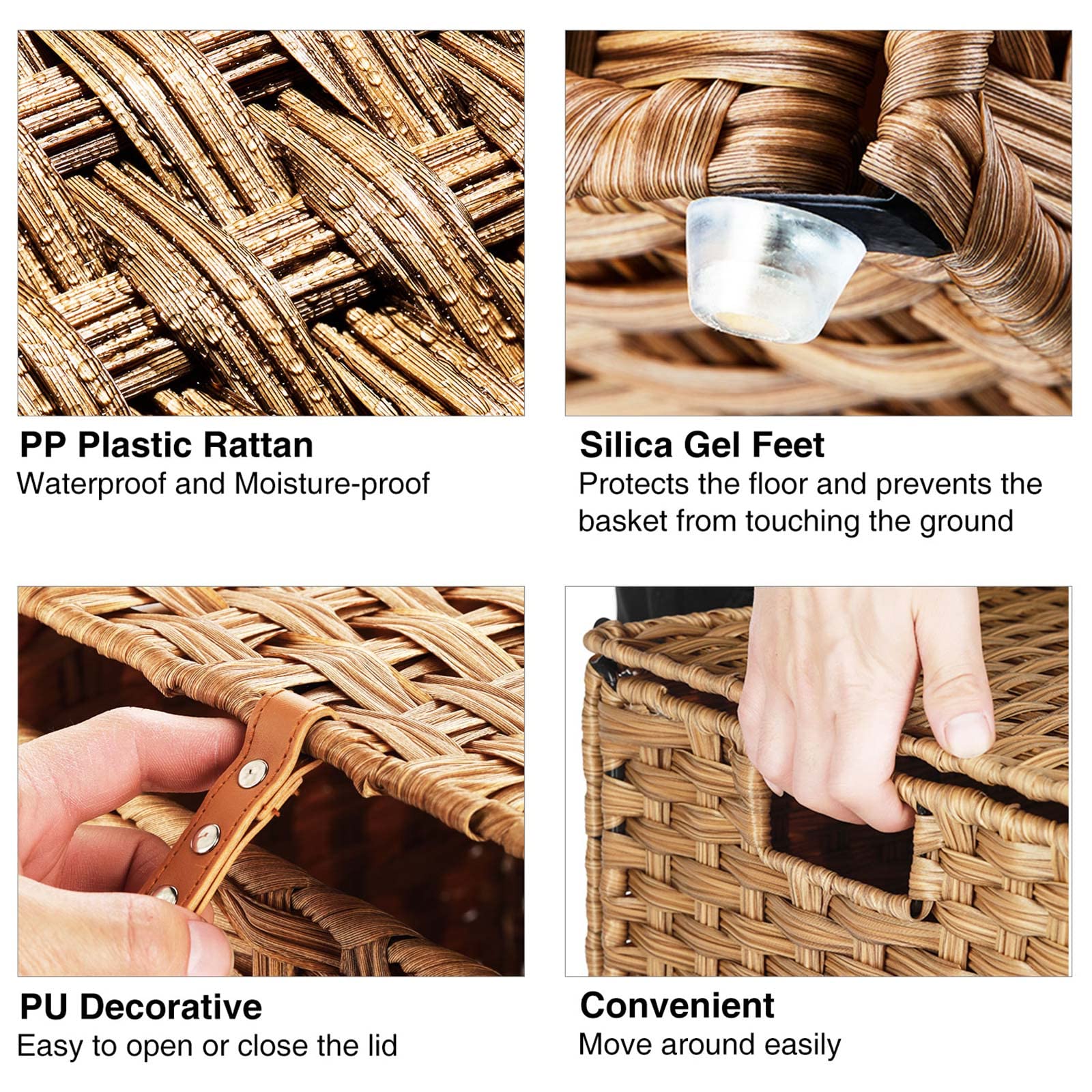 Greenstell Laundry Hamper with lid, No Install Needed, 110L Wicker Laundry Baskets Foldable 2 Removable Liner Bags, 2 Section Clothes Hamper Handwoven Rattan Laundry Basket with Handles, Natural