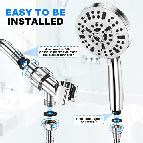 JiaSifu 10-Mode Handheld Shower Head Set, High Pressure Shower Head with 59” Stainless Steel Hose and Adjustable Brass Bracket, All Chrome Finish(Model: US-14591)