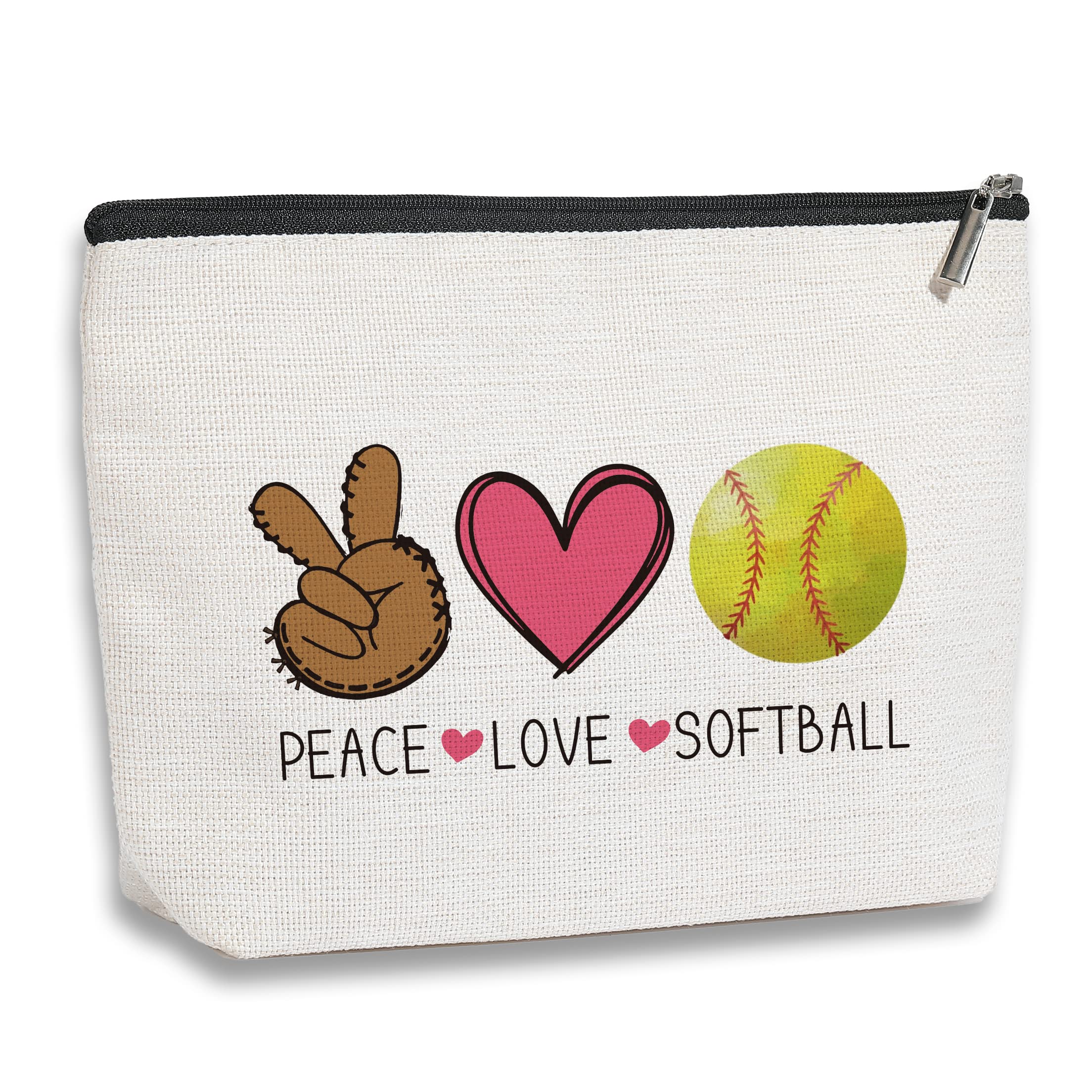kdxpbpz Softball Gifts Makeup Bag Inspirational Gifts for Women Her Softball Lovers Mom Grandma Sister Birthday Gifts for Female Coworker Friend BFF Besties