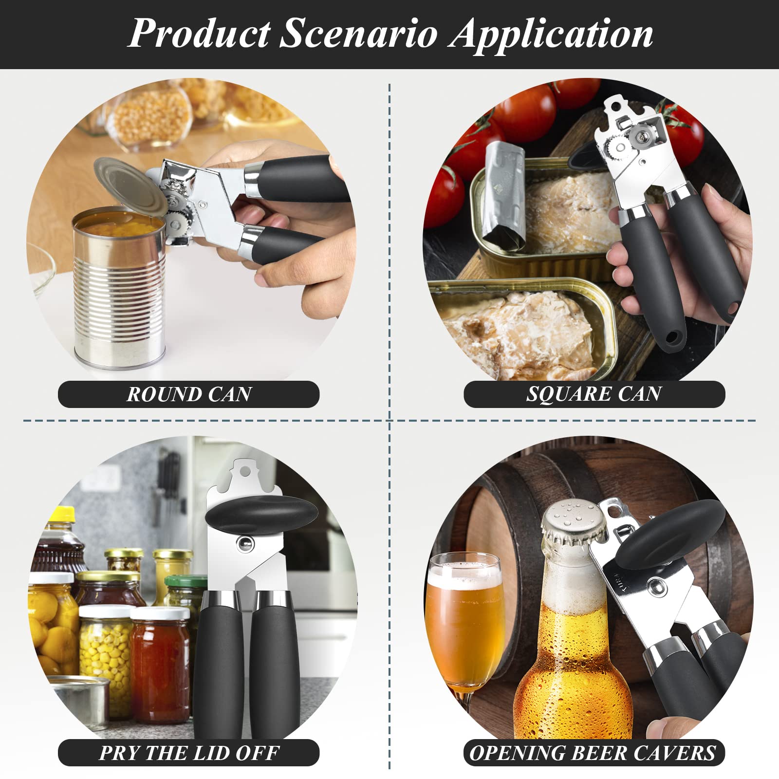 Jiaying Can Opener with Oversized Turn Knob and easy to grip with Comfortable Soft Handle,The Manual Handheld Can Opener, Sharp Cutting Wheel Built-in Bottle OpenerāBlack