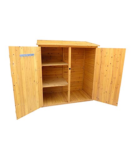 Leisure Season MSS6602 Medium Storage Shed - Brown - Outdoor Garden Tool Organizer Box - Lockable Waterproof Cedar Cabinet with Shelves and Wooden Doors - Stain Coating with Tongue and Groove Design