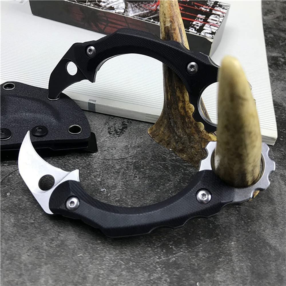 Gtkii Gtk105 Claw Knife, High Hardness D2 Steel Blade+Non-Slip G10 Handle Fixed Blade Knife with Kydex Sheath Solid Cool Strong Fixed Knife for Outdoor Camping Hiking EDC Tool(Black)