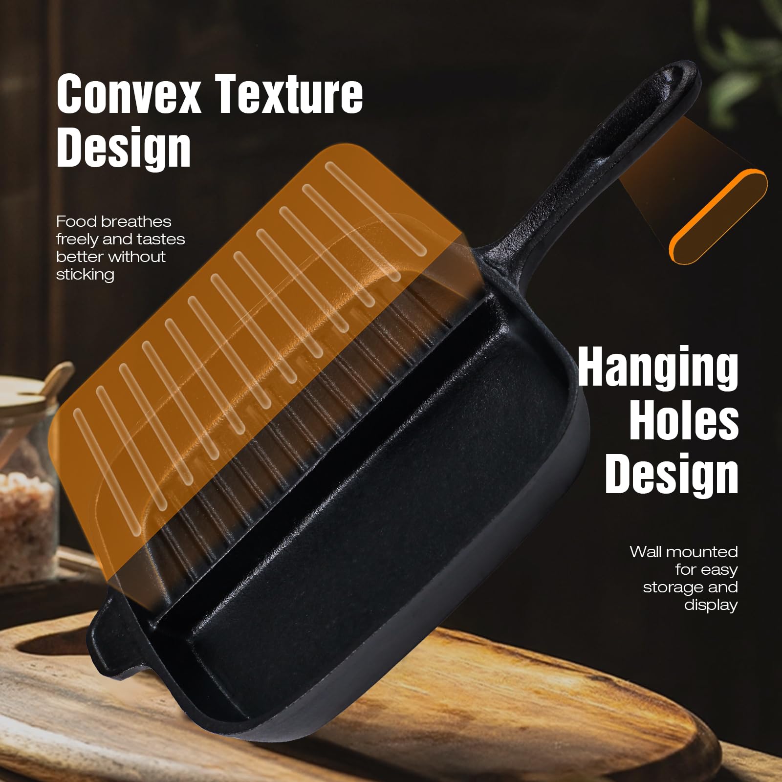 LD HuYY Divided Grill Pan for Stove Tops, 3-in-1 Functionality for Cooking, divided skillet, Detachable Wooden Handles, Durable and Long-Lasting (10 * 10in)