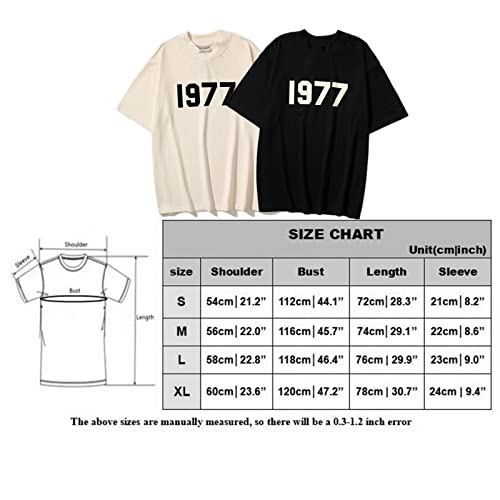 Summer Casual T-Shirt for Men Women 1977 Letter Print Shirt Classic Couples Short Sleeved Sweatshirts Pullover Tee Top (Black,Medium,Medium)