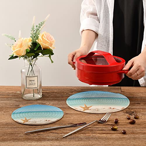 Summer Starfish Sandy Hot Mats Pads for Kitchen Heat Resistant, Seaside Coast Decorative Trivets for Hot Pots Pans Counter Tops Dining Washable Pot Holder Coasters Set