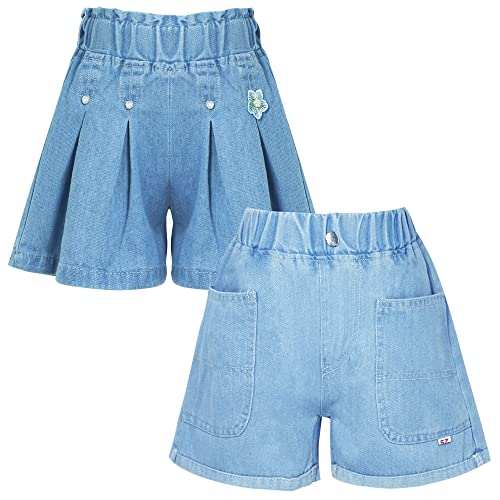 Kid Girl Wide Leg Denim Shorts Hot Pants Toddler Baby Casual Loose Baggy Summer Jeans Short with Bowknow Half Mid Denim Pants 2 Packs