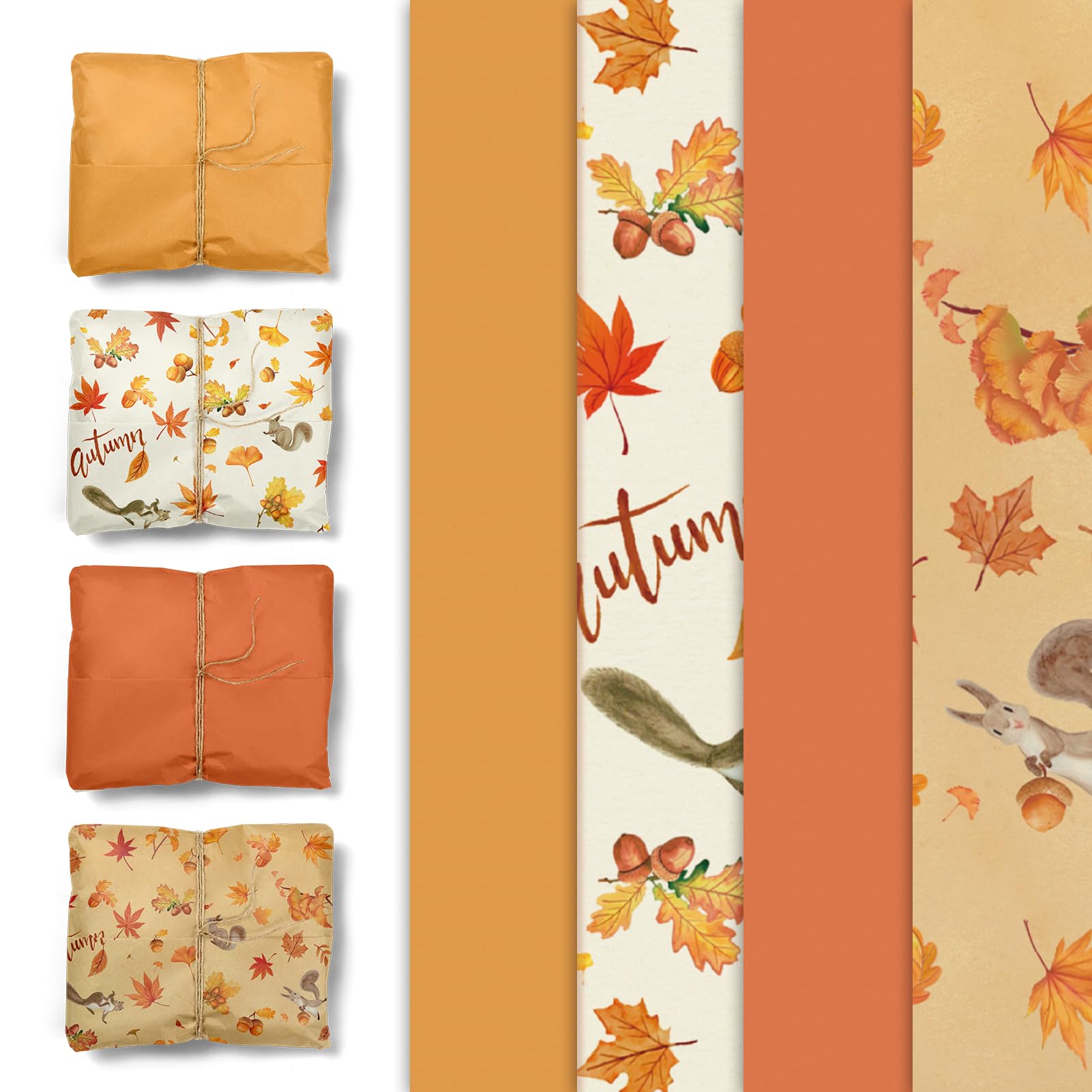 NICROHOME 24 Sheets Gold Orange Fall Colored Tissue Paper, Yellow Autumn Thanksgiving Wrapping Paper for Pumpkin Gift Bags Packaging Crafts Wedding Baby Bridal Shower Birthday Decorations(15 x 20Inch)