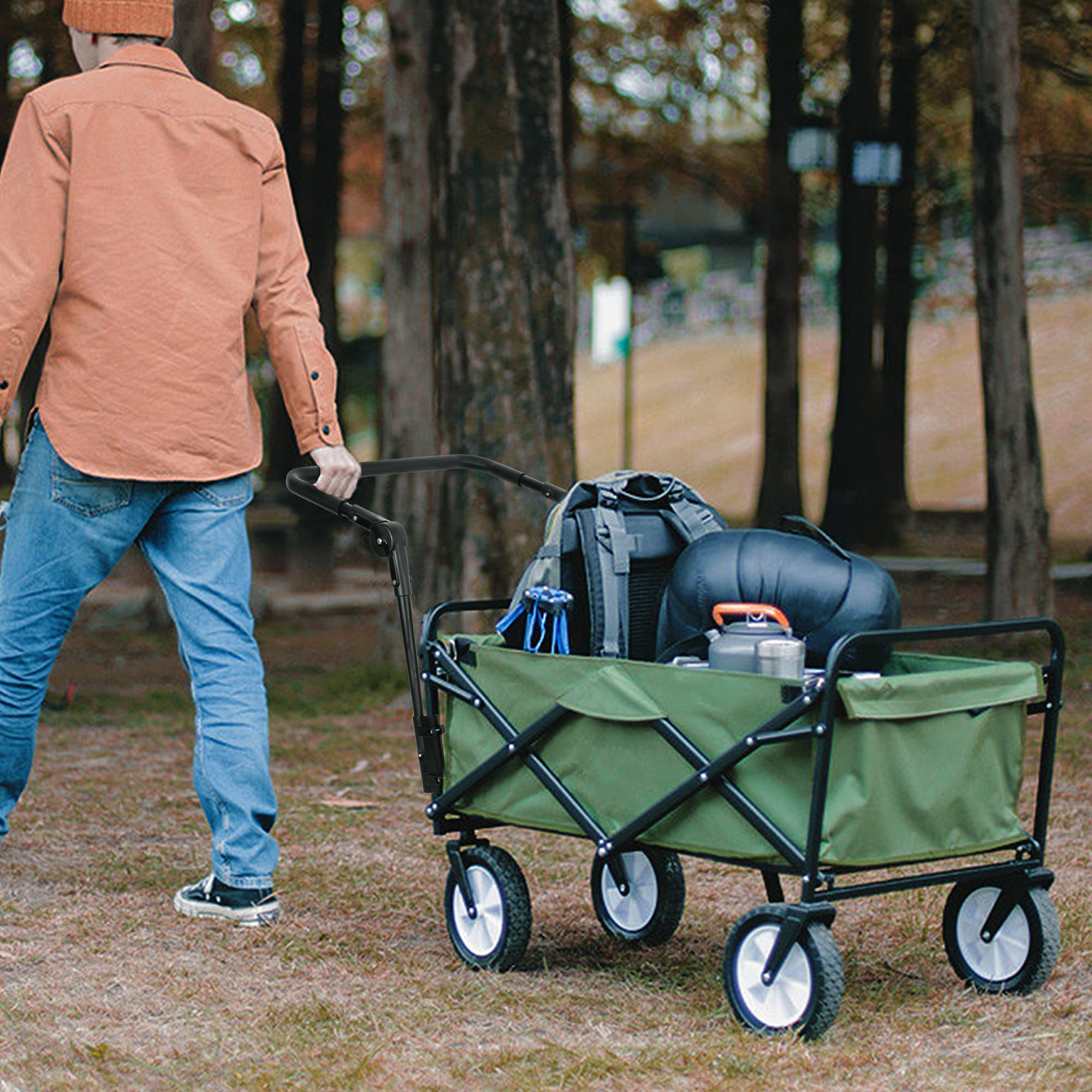 Fischuel Folding Wagon Push Handle, Outdoor Removable Utility Wagon Accessories, Universal Adjustable Trolley/Handle, Compatible with Square/Round Metal Frame Wagon(Excluding Wagons)