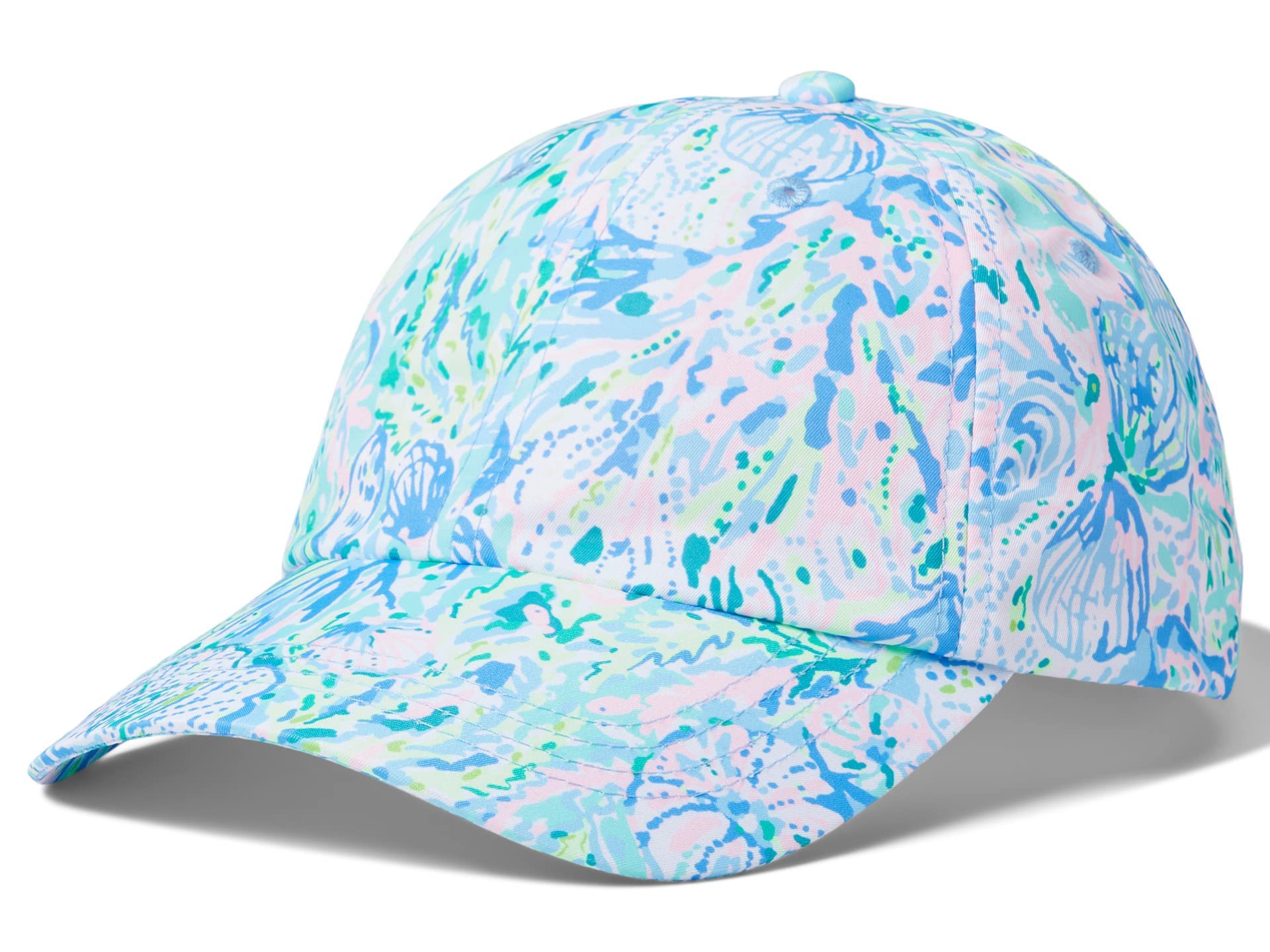 Lilly Pulitzer Run Around Baseball Hat for Women – Adjustable Back-strap – 100% Polyester – All-over Print Surf Blue Soleil It On Me One Size One Size