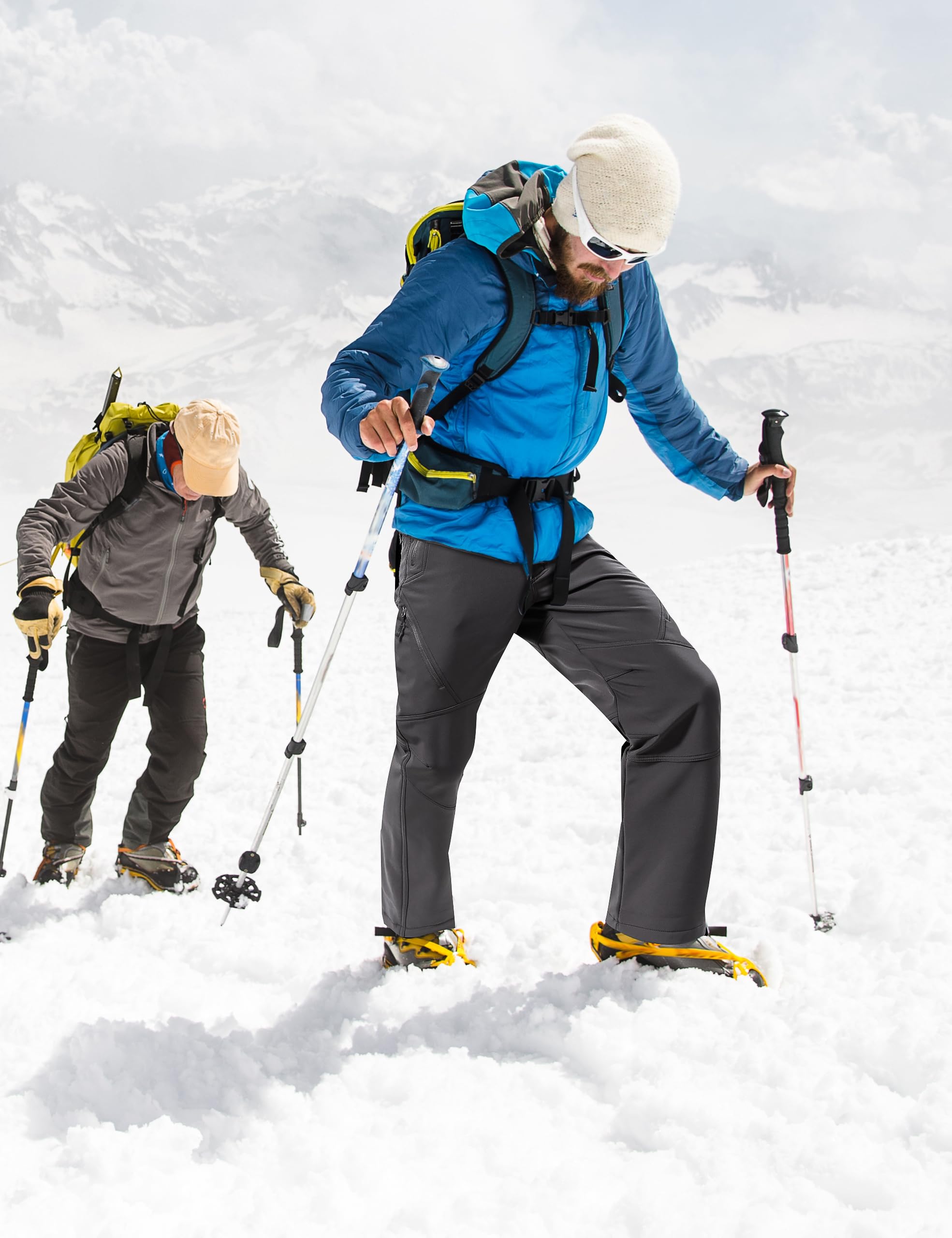 FREE SOLDIER Men's Fleece Lined Outdoor Cargo Hiking Pants Water Repellent Softshell Snow Ski Pants with Zipper Pockets (Black 34W x 30L)