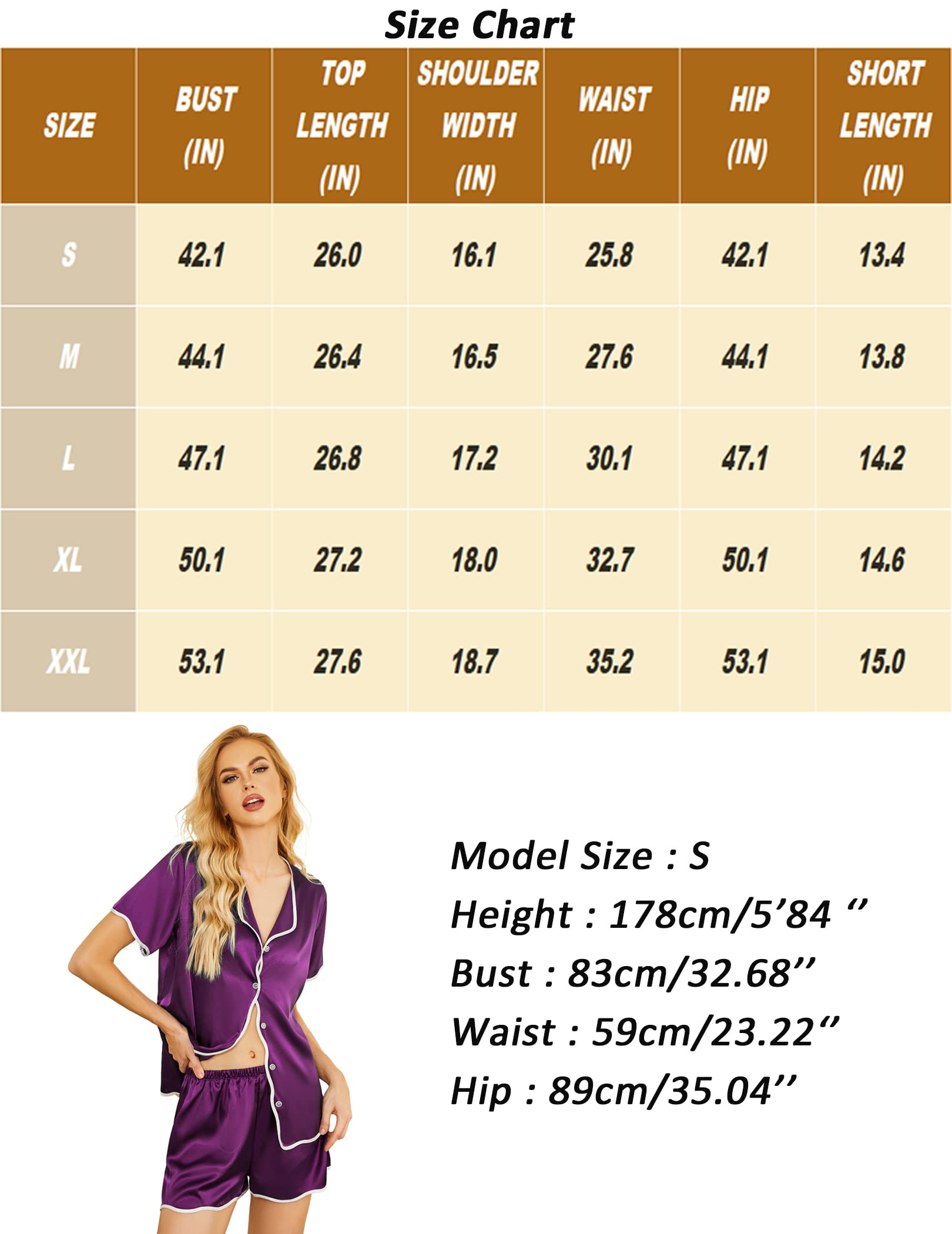 eshion Pajama Shorts Set Women's Soft Pjs Set Short Sleeve Button Down Sleepwear Summer Nightwear Vacation Resort Waer (Purple,S)
