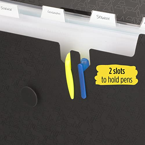 Five Star 6 Pocket Expanding File Organizer, Plastic Expandable File Folders with Pockets and Tab Inserts, Holds 11" x 8-1/2", Bungee Closure, Black (72391)