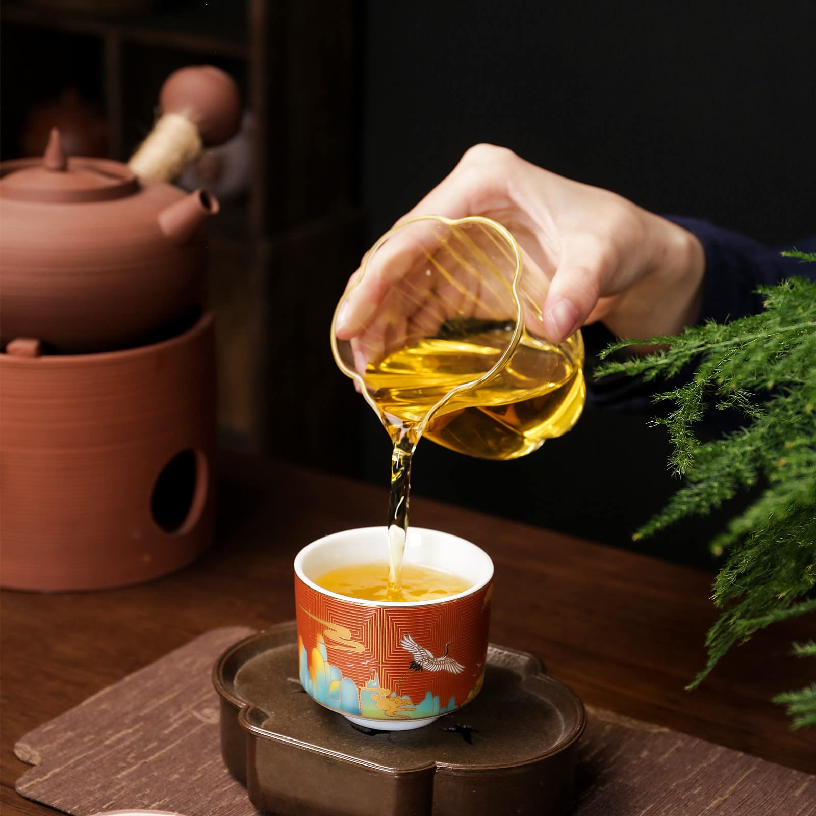 HOHCNA Tea Cups, Ceramic Chinese Tea Cup Set of 4, Japanese Tea Cups, Asian Porcelian Tea Cups, Handleless Ceramic Cup for Matcha Tea,Green Tea,Latte,Cappuccino.
