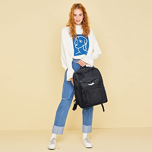 Telena School Backpack for Teen Girls Boys Lightweight Bookbag Backpack for Middle & High School with Bottle Side Pocket, Black Bookbag