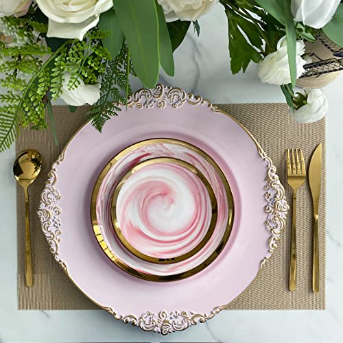 Henilosson Pink Charger Plates Gold Trim - Antique Plate Chargers for Dinner Plates - Set of 6 Dinner Chargers(6,pink)