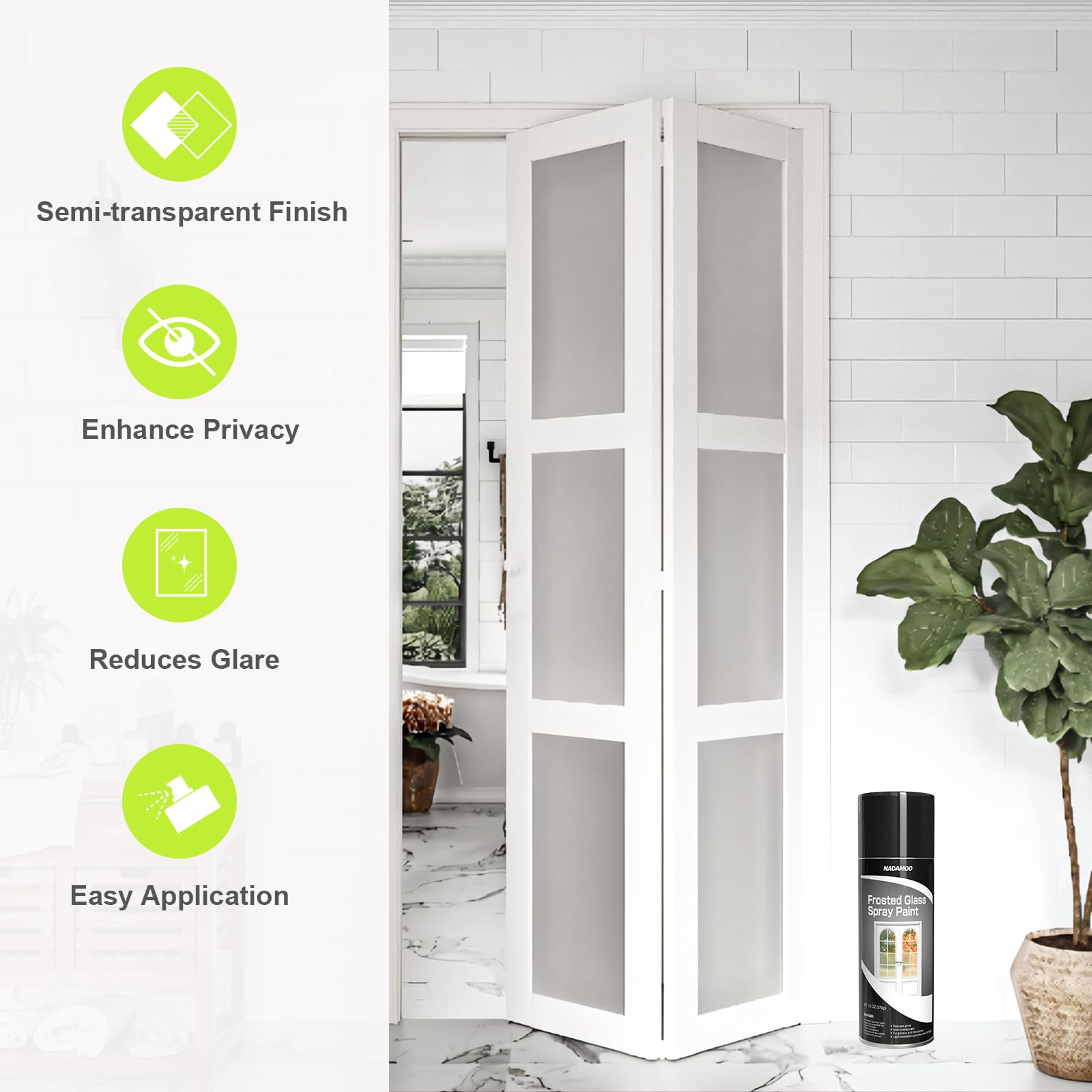 NADAMOO Frosted Glass Spray Paint for Window, Shower Door and Craft, Protect Privacy for Home Bathroom Kitchen and Office,White Translucent Aerosol Paint, 2 Cans, 13 OZ Per Can
