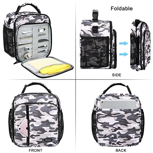 Gocokia Lunch Bag Insulated for Men Women Water- Resistant Cooler Bag with Bottle Holder Bento Box Bag with Adjustable Shoulder Strap for Adults Work Office Picnic (12L, Camo)