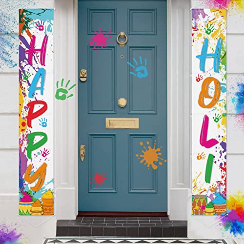 Holi Porch Banner Festival of Color Porch Signs Home Front Door Hanging Decor Happy Holi Party Decoration Ideas Outdoor Yard Flags