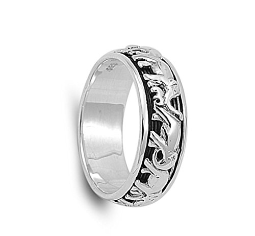 Elephant Spinner Eternity Wedding Ring New .925 Sterling Silver Band Size 8