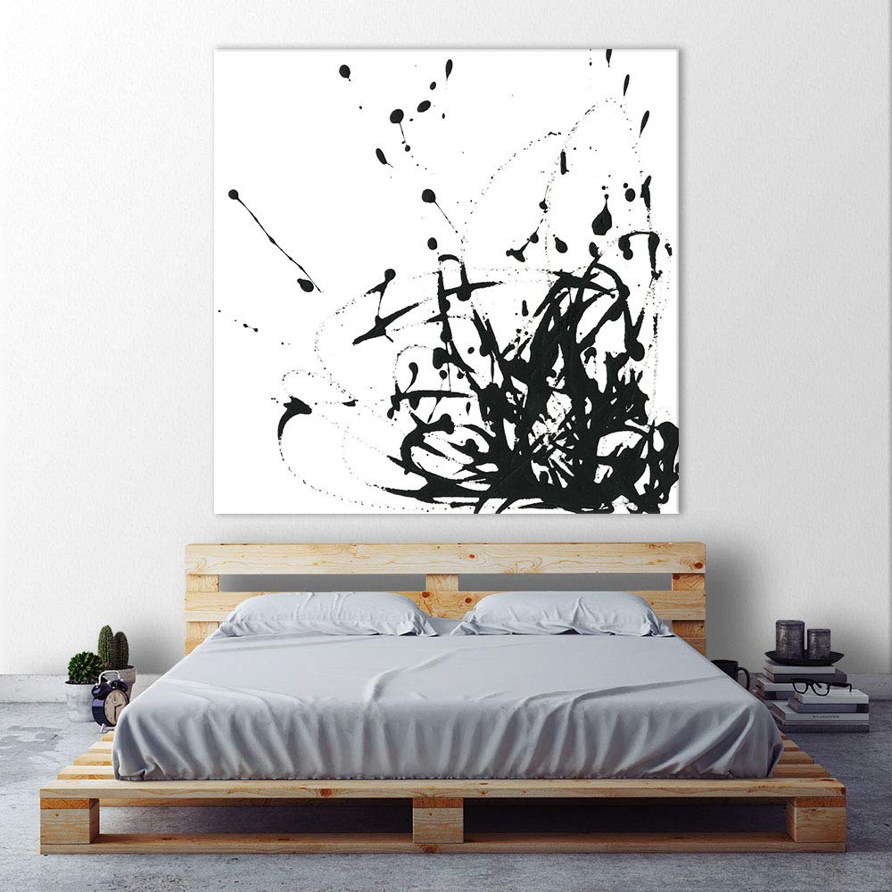 Giant Art Onyx Expression II One Piece Huge Modern giclee Canvas Print, 54 x 54, Black-White