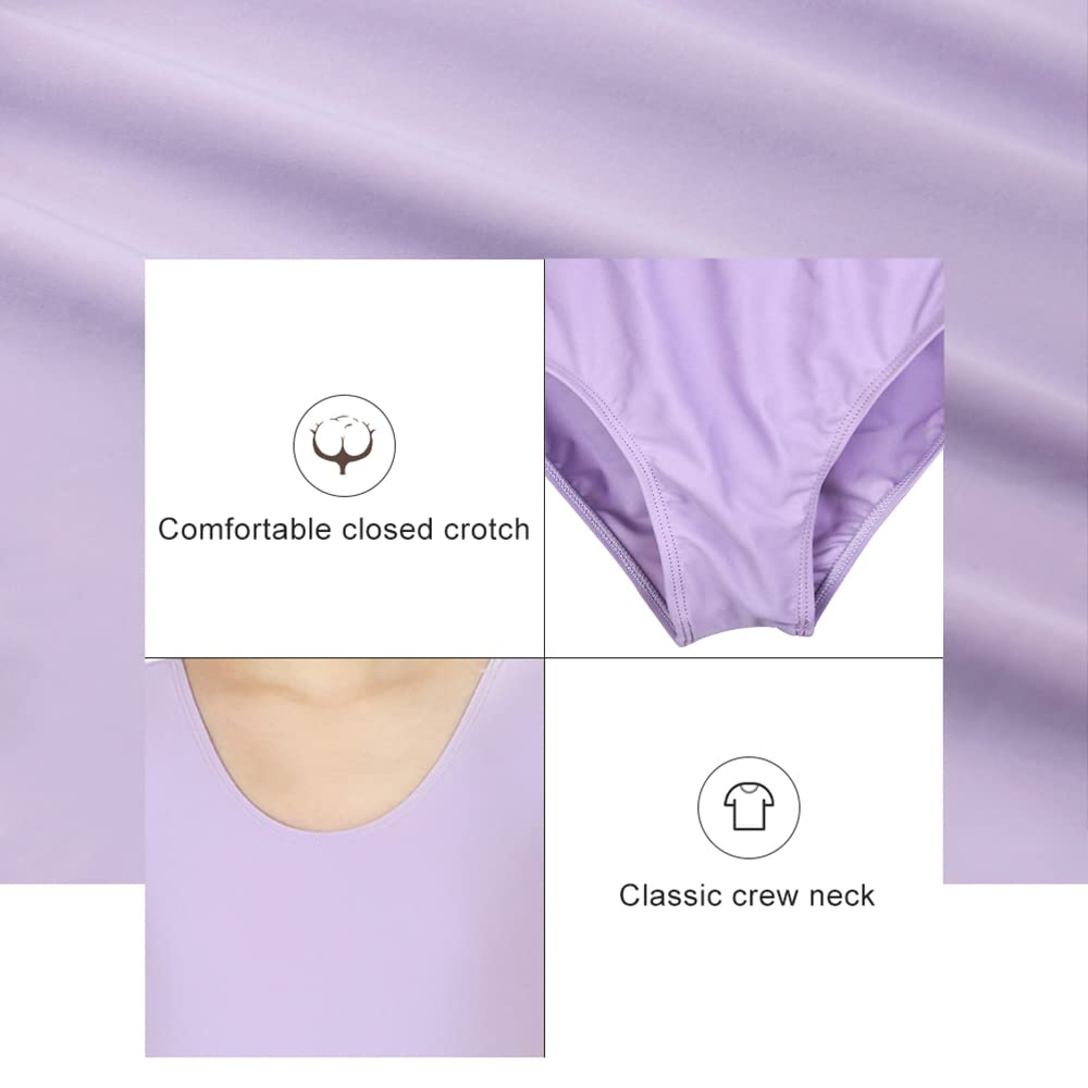 Freemasoner Gymnastics Leotard for Girls Ballet Dance Short Sleeve for 6-12 Years Old Light Purple & Black