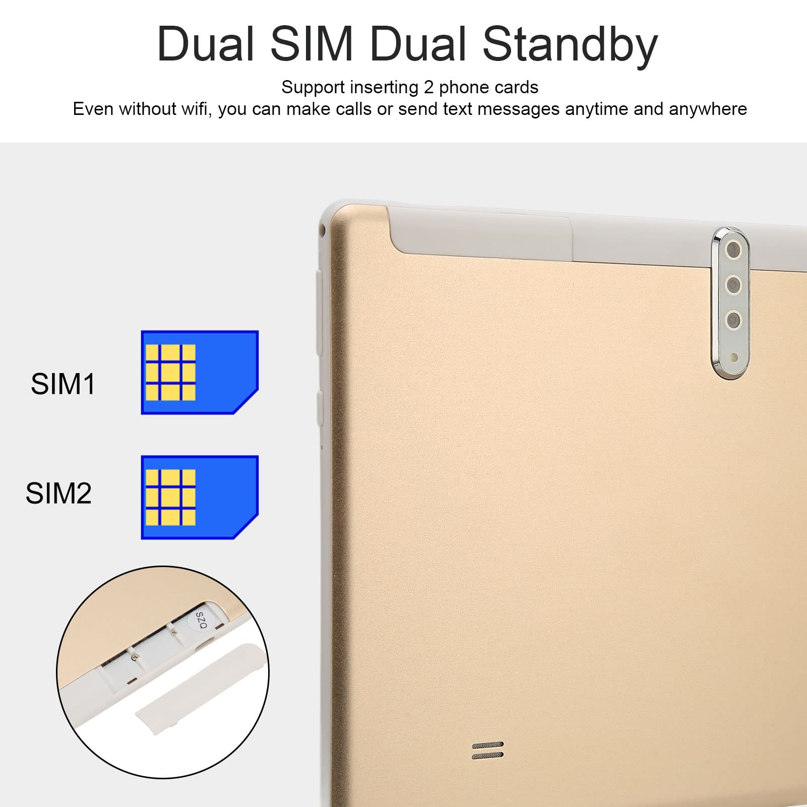 Qinlorgo 10.1 Inch HD Tablet Dual Card 100-240V Dual Standby Dual Camera Calling Tablet 2560x1600 Resolution for Study for Android 12 (US Plug)