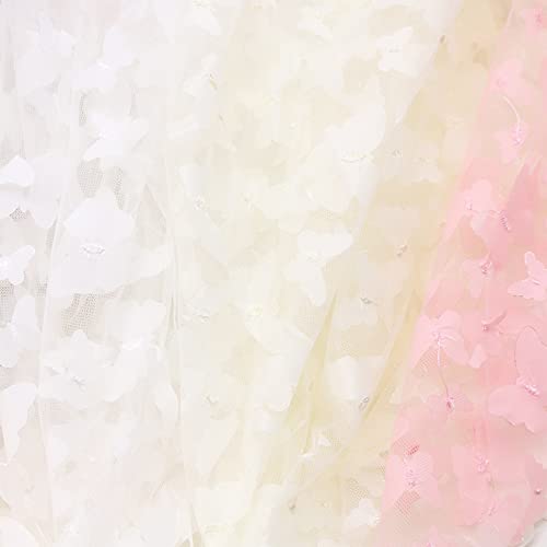 URROMA Embroidery Butterfly Lace Fabric, 3D Butterfly Lace Fabric Mesh Tulle lace for DIY Wedding Dress Costume Accessories Veil Home Decor (White, 1 Yard)