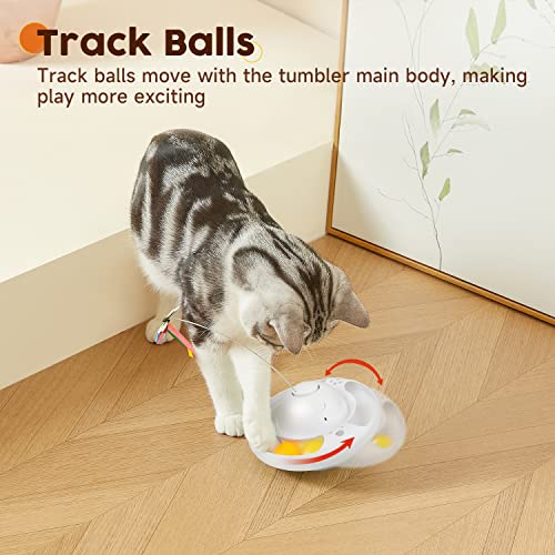Potaroma Cat Toys Tumbler Smart Interactive Electronic Kitten Toy, Fluttering Butterfly, Bell Track Balls, Indoor Exercise Cat Kicker, 3 AA Batteries Required (Bright White)
