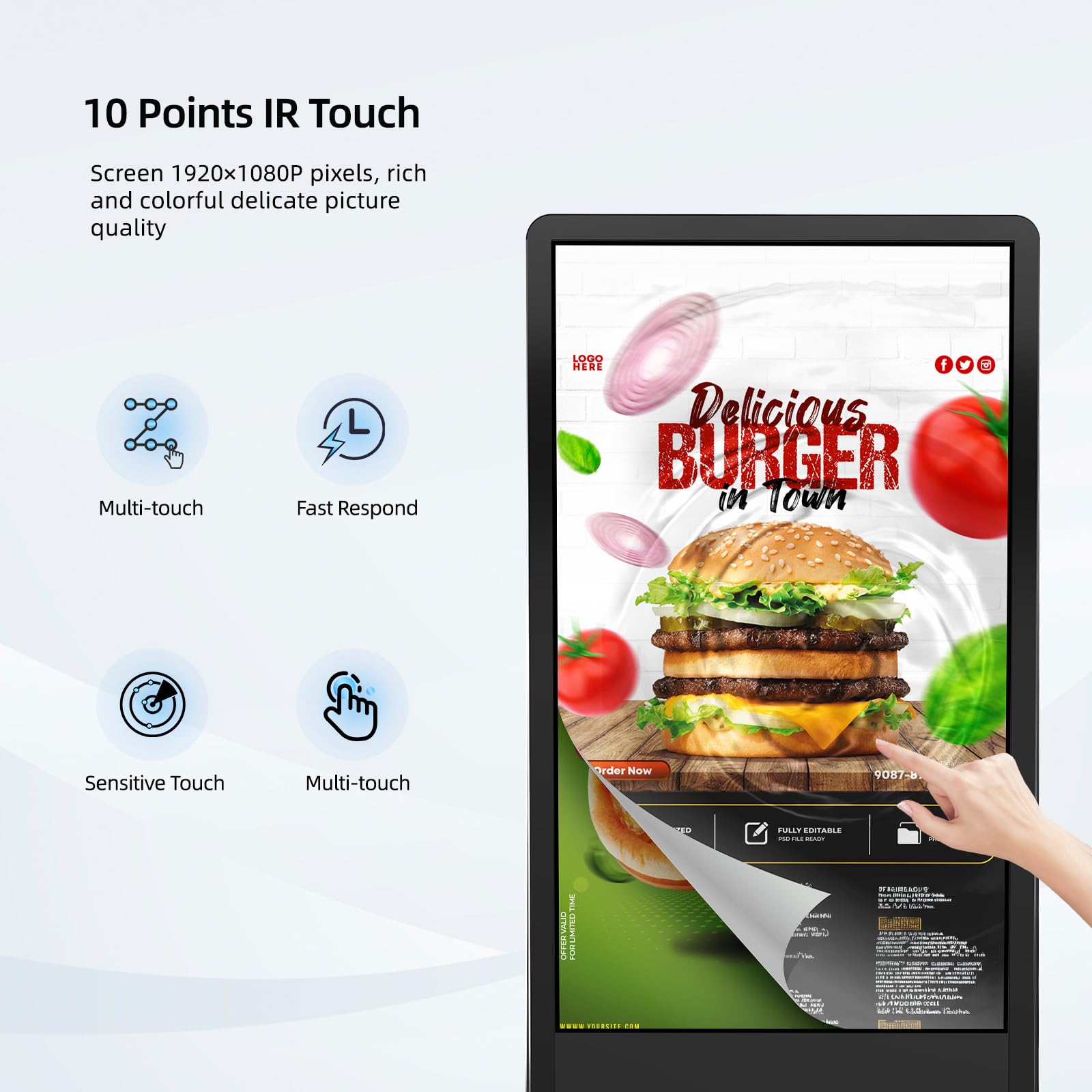 JASZDOT 55'' Digital Signage Displays 4K UHD 3840p LCD Touchscreen Kiosk Floor Standing Auto Smart AD Display Support USB/HDMI/WiFi Android OS(55'' Touch Screen)