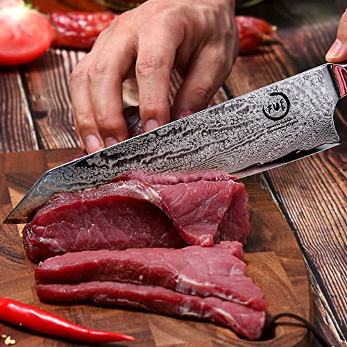 Japanese Chef Knife, Fukep Chef Knife Ultra Sharp AUS10 Core Steel 72 Layers High Carbon Steel Damascus Chef Knife Ergonomic Mahogany Handle Kitchen Knife Chef Gift