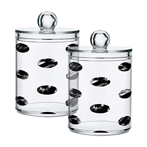 Kigai 2PCS Cotton Swabs Organizer Black Polka Dot Qtip Holder Dispenser with Lid Apothecary Jar Set, Reusable Clear Plastic Cans for Tea Coffee Dry Food, Cotton Pads Vanity Makeup Storage