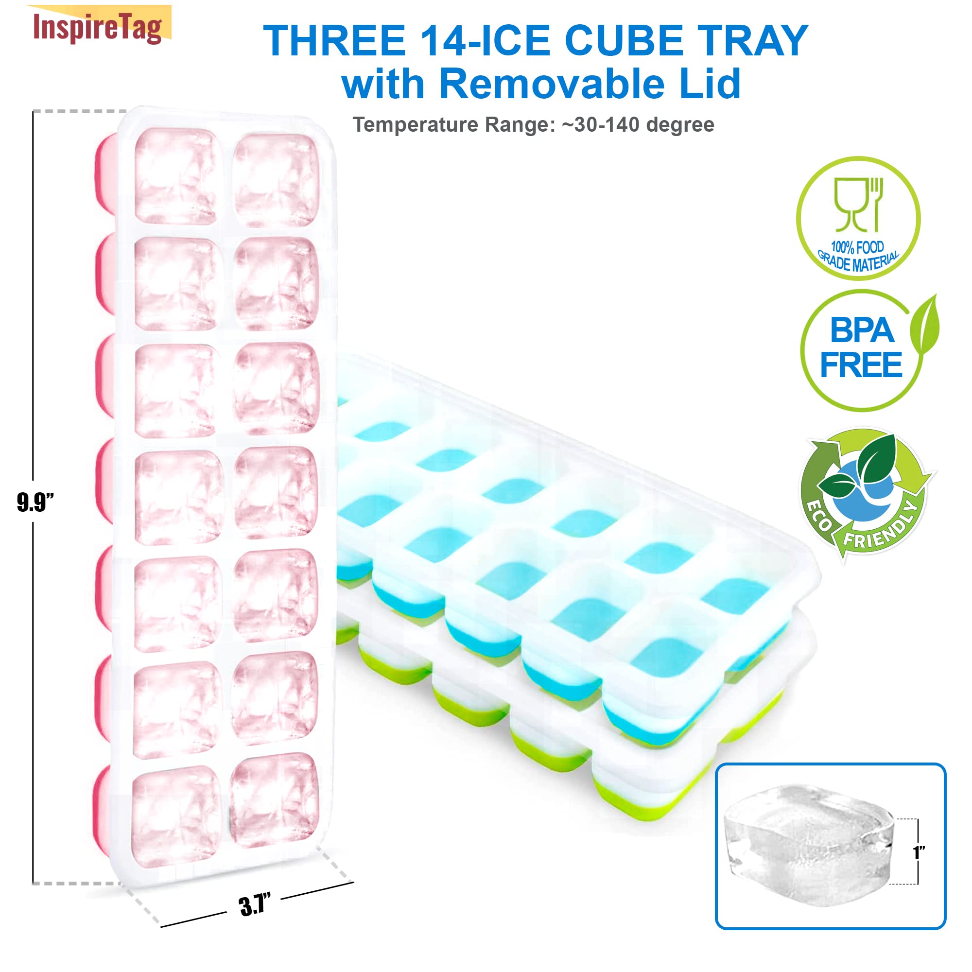 InspireTag Mini Ice Cube Trays 2 Pack, Silicone Crushed Ice Tray for Freezer, Easy Release Small Ice Cube Tray Mini Nuggets, BPA Free Stackable Flexible, Water Bottle Tiny Ice Cube Trays