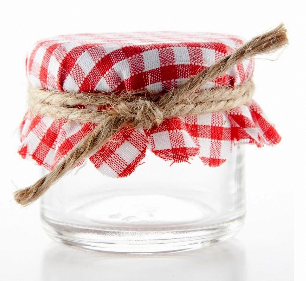 Nakpunar 12 pcs 5 inch wide Red and White Gingham Fabric Jar Covers with Hemp Twine