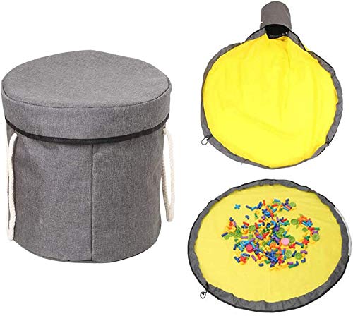 Toy Storage Basket and Play Mat Quick Storage Bag Collapsible Durable Basket- Prize Box, Reward Box, Treasure Chest for Baby/Kids/Toddlers In Toy Room, Classroom(gray)