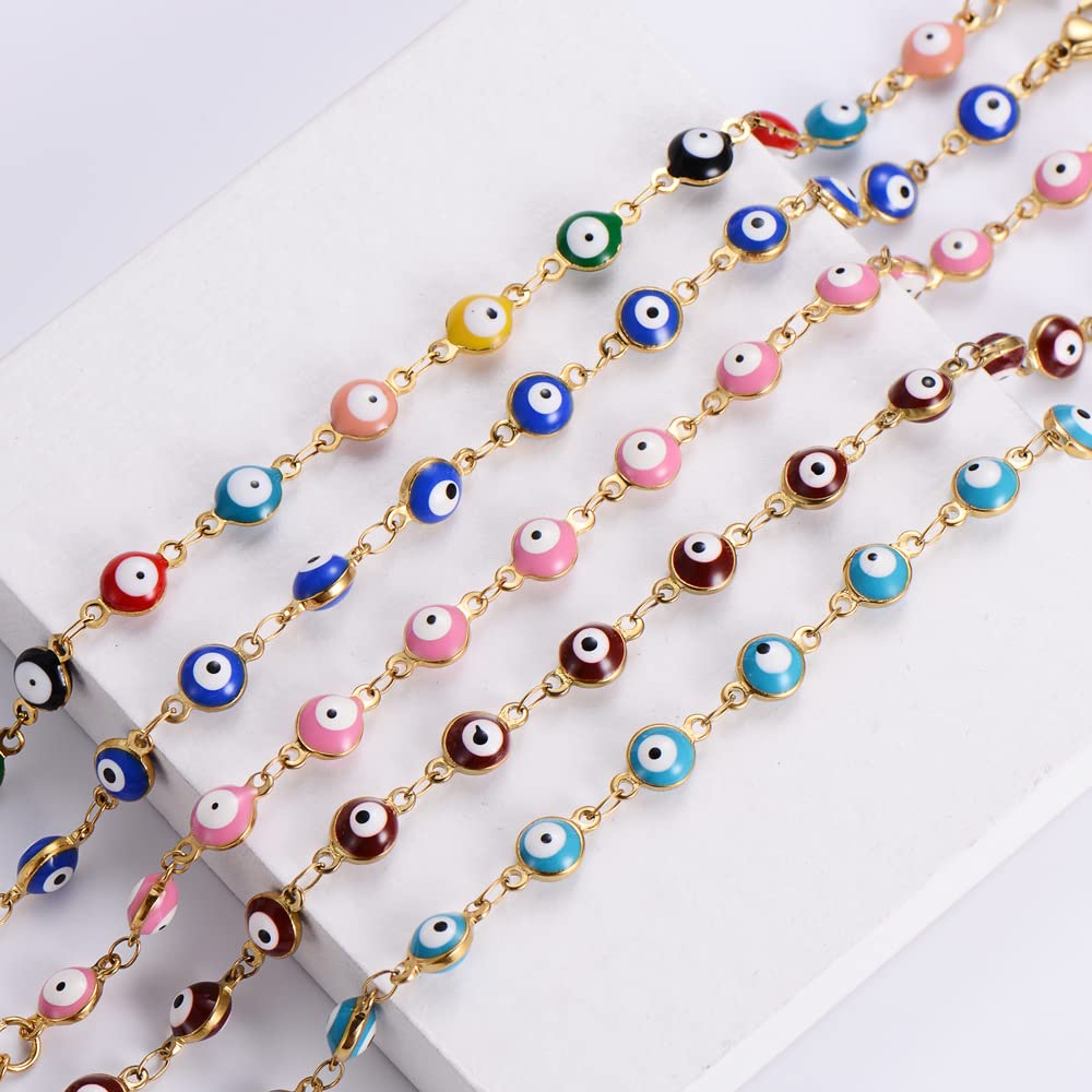 fremskre Evil Eye Bracelets Unique Mini Gold Plated Bracelet for Women - Blue