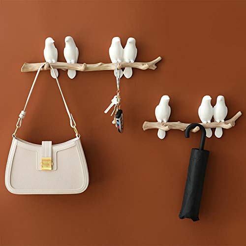 XPSD Resin Birds Figurine Wall Hooks Decorative Home Decoration Accessories Key Bag Handbag Coat Rack Holder Wall Hanger for Clothes-Blue 4birds
